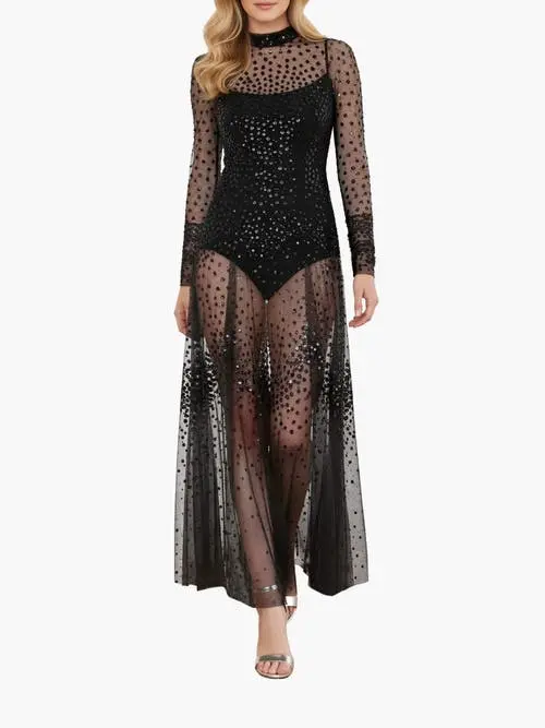 NEEDLE & THREAD Scallop Sequin Ankle Gown With Bow Detail