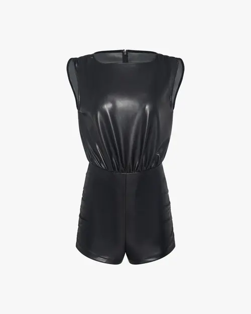 WeWoreWhat Ruched Vegan Leather Romper