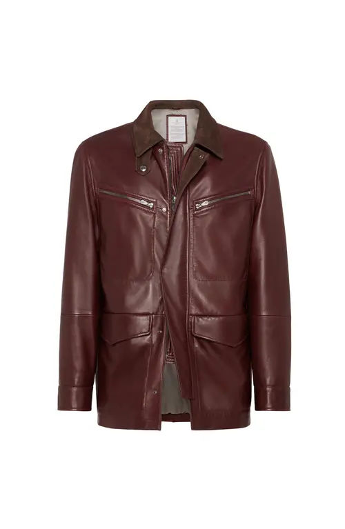 Brunello Cucinelli Nappa Leather Field Jacket - Amaranth