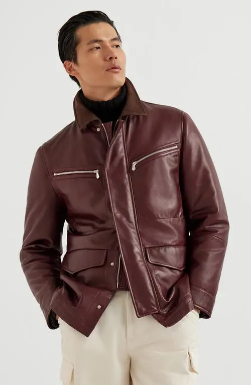 Brunello Cucinelli Nappa Leather Field Jacket - Amaranth