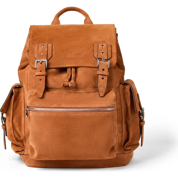 Brunello Cucinelli Suede City Backpack - Cognac
