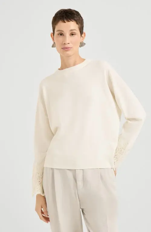 Brunello Cucinelli Cashmere Sweater With Lace Cuffs - Panama