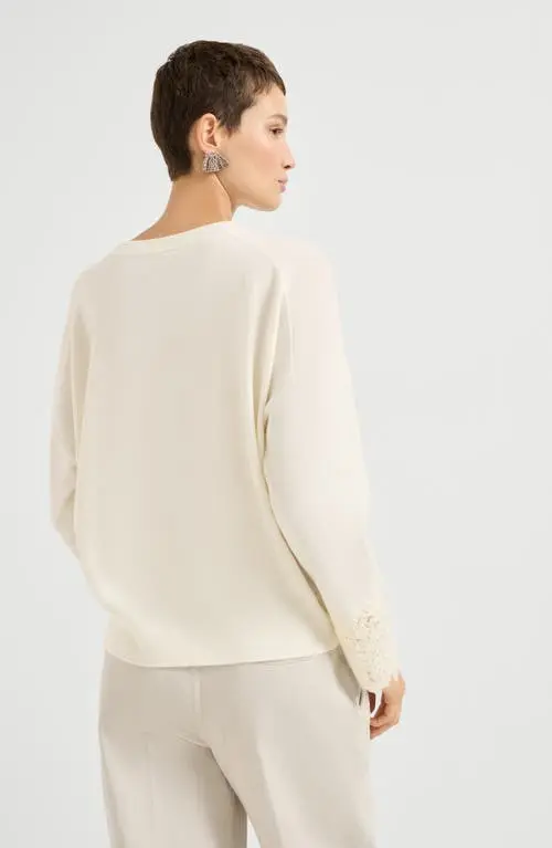Brunello Cucinelli Cashmere Sweater With Lace Cuffs - Panama