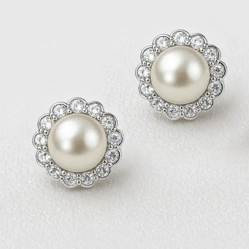DONATELLO GIAN Sterling Pearl Halo Stud Earrings