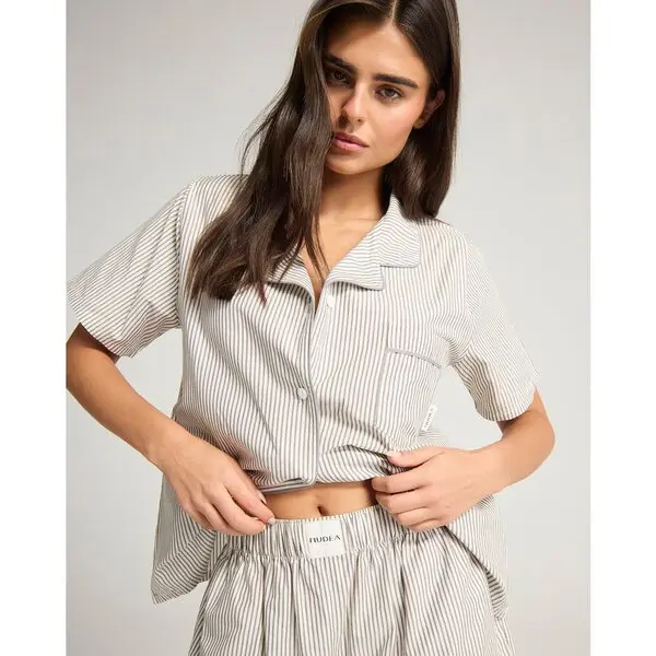 NUDEA The Short Pajama Set - Dove Grey Stripe