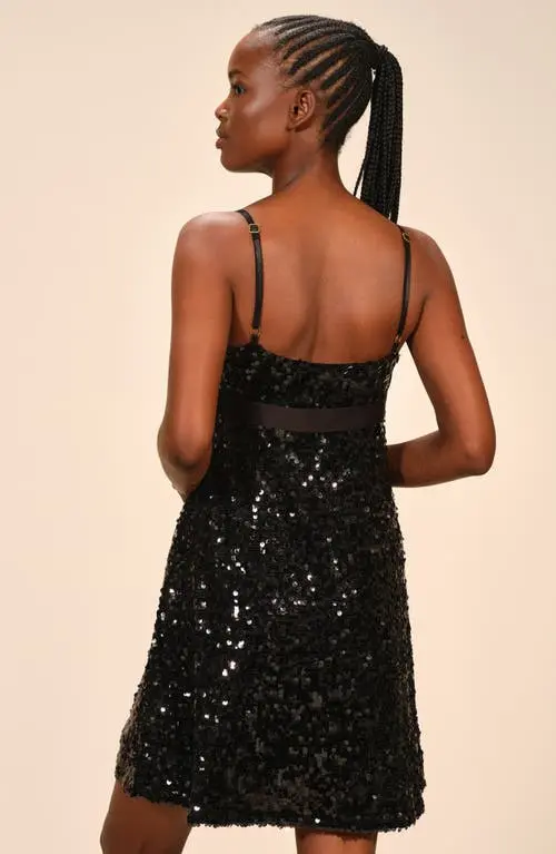 ISAAC MIZRAHI NEW YORK Sequin Tie Waist A-line Mini Dress