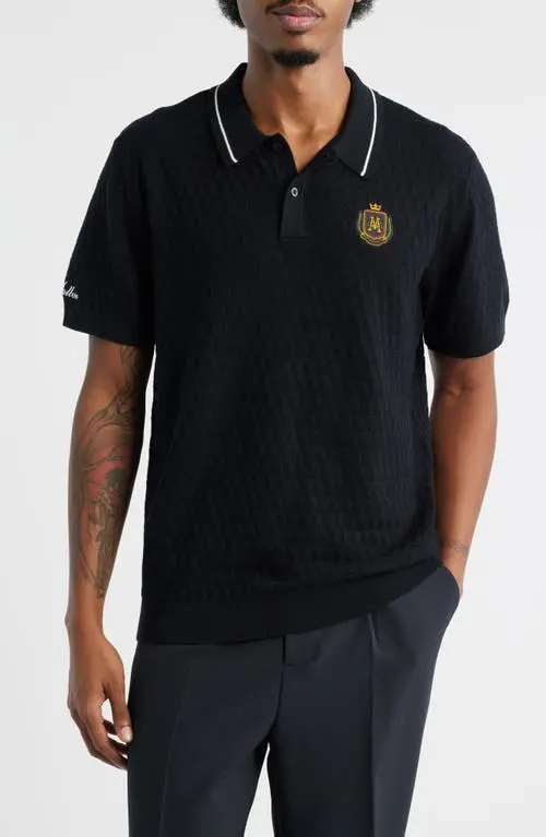 MALBON Crest Embroidered Polo - Black