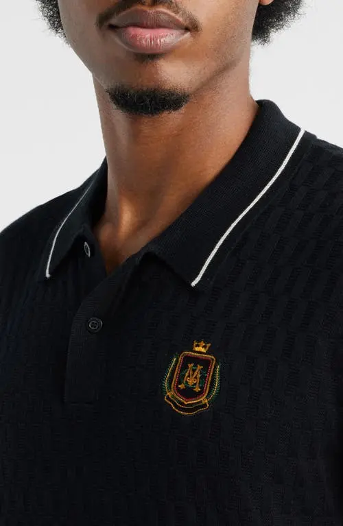MALBON Crest Embroidered Polo - Black