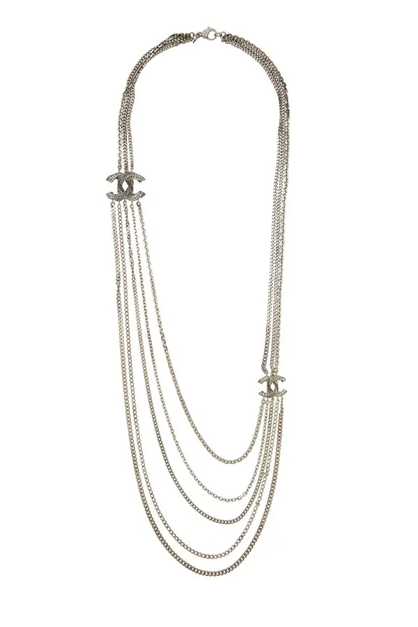 Chanel Crystal 'cc' Multi-strand Necklace - Silver