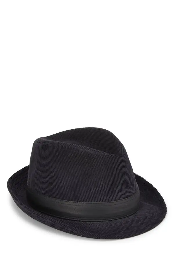 Hermès Corduroy Fedora With Leather Trim - Black