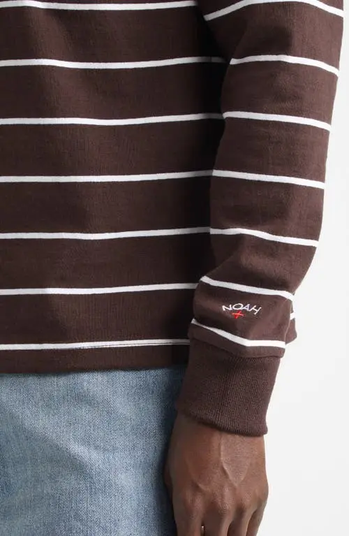 NOAH Classic Long Sleeve Rugby Polo - Brown
