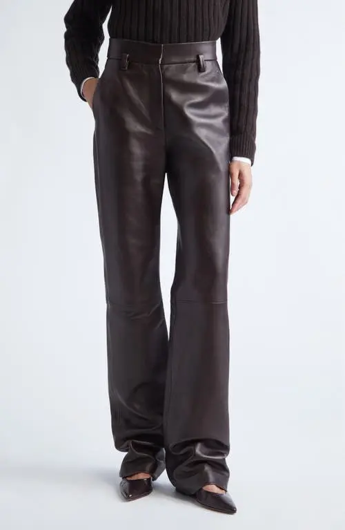 Brandon Maxwell Straight Leg Lambskin Leather Trousers