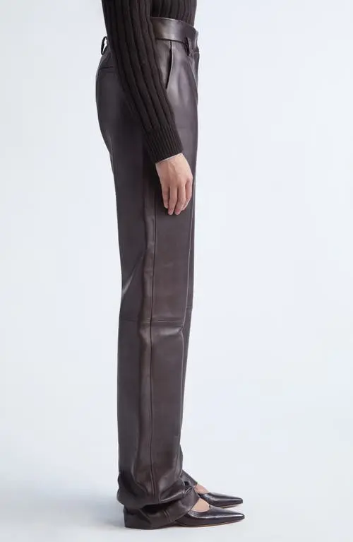 Brandon Maxwell Straight Leg Lambskin Leather Trousers