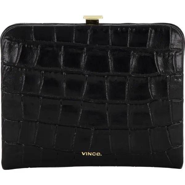 Vince Croc Embossed Frame Wallet - Black