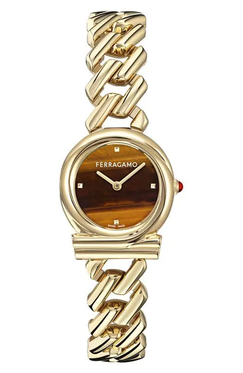 FERRAGAMO Gancini Twisted Bracelet Watch - Tiger's Eye