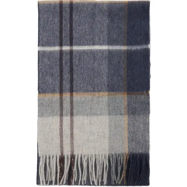 Barbour Carbridge Plaid Fringed Wool & Cashmere Scarf - Grey Midnight Tartan