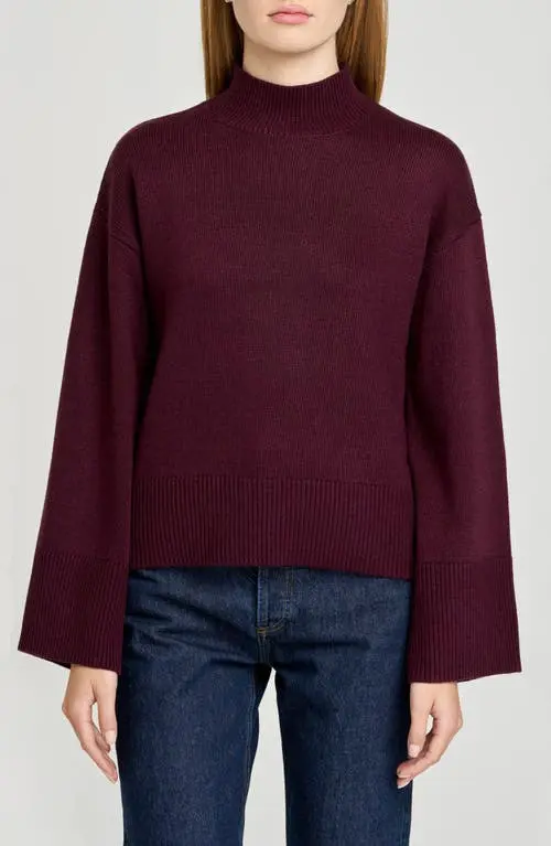 WAYF Mock Neck Boxy Sweater - Raisin
