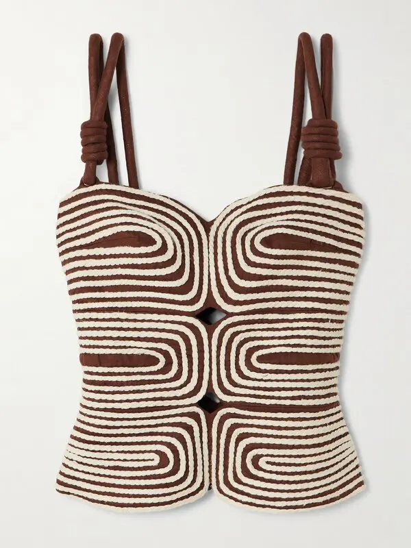 ANDRES OTALORA Marea Knotted Embroidered Linen Top - Brown
