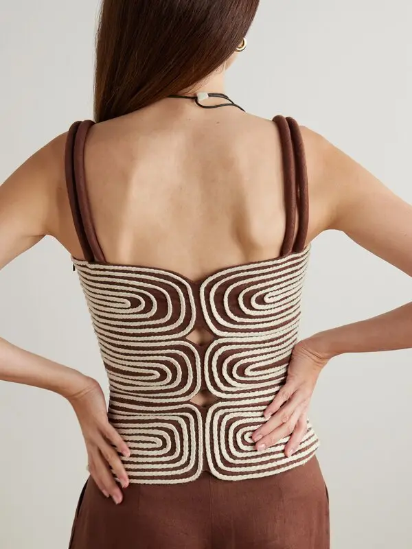 ANDRES OTALORA Marea Knotted Embroidered Linen Top - Brown