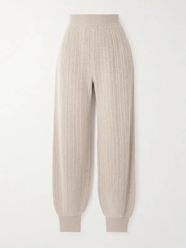 Loro Piana Plane Tree Ribbed Cashmere-blend Tapered Pants