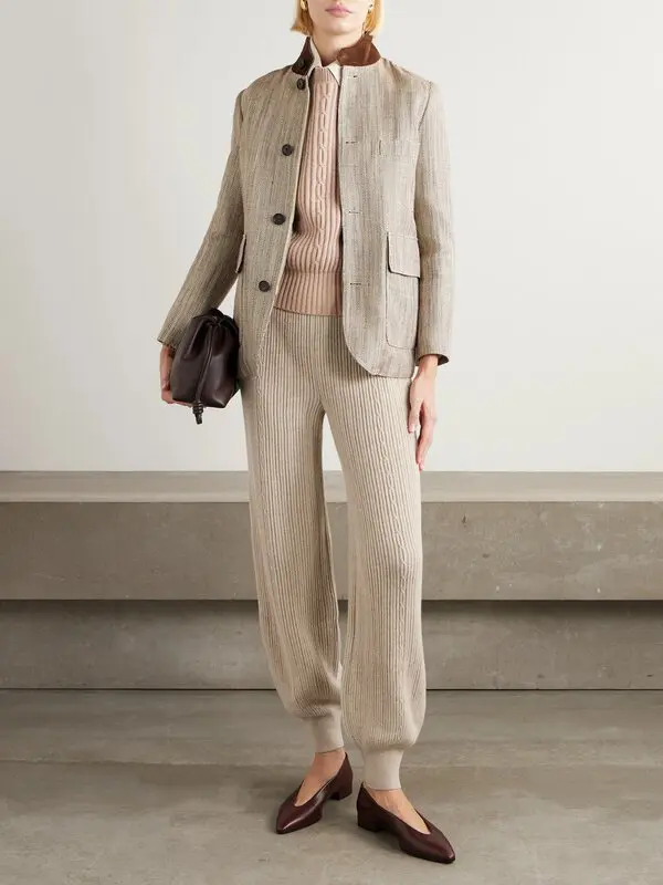 Loro Piana Plane Tree Ribbed Cashmere-blend Tapered Pants