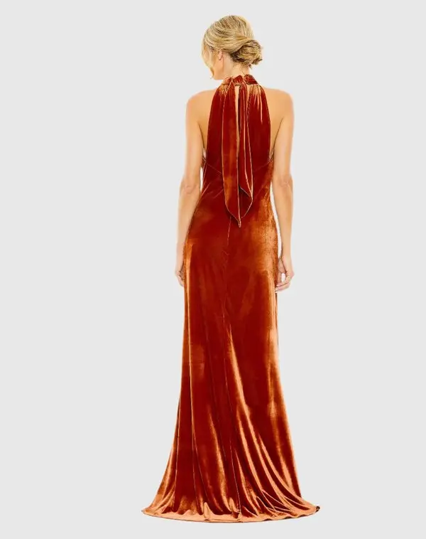 Mac Duggal Halter Velvet Column Gown