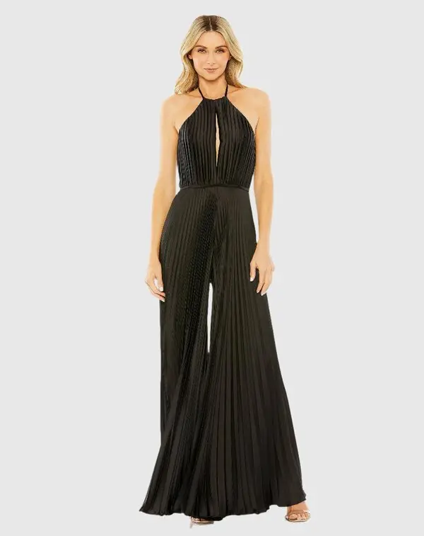 Mac Duggal Halter Neck Keyhole Pleated Jumpsuit - Black