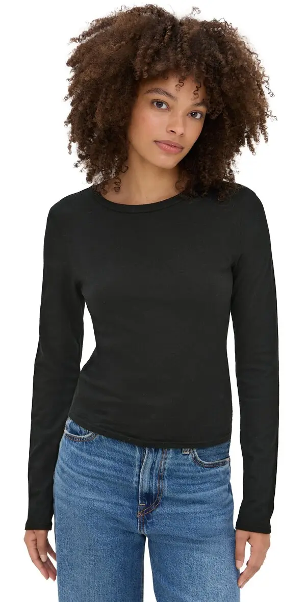 PERFECTWHITETEE Jamie Recycled Cotton Long Sleeve Crew - True Black
