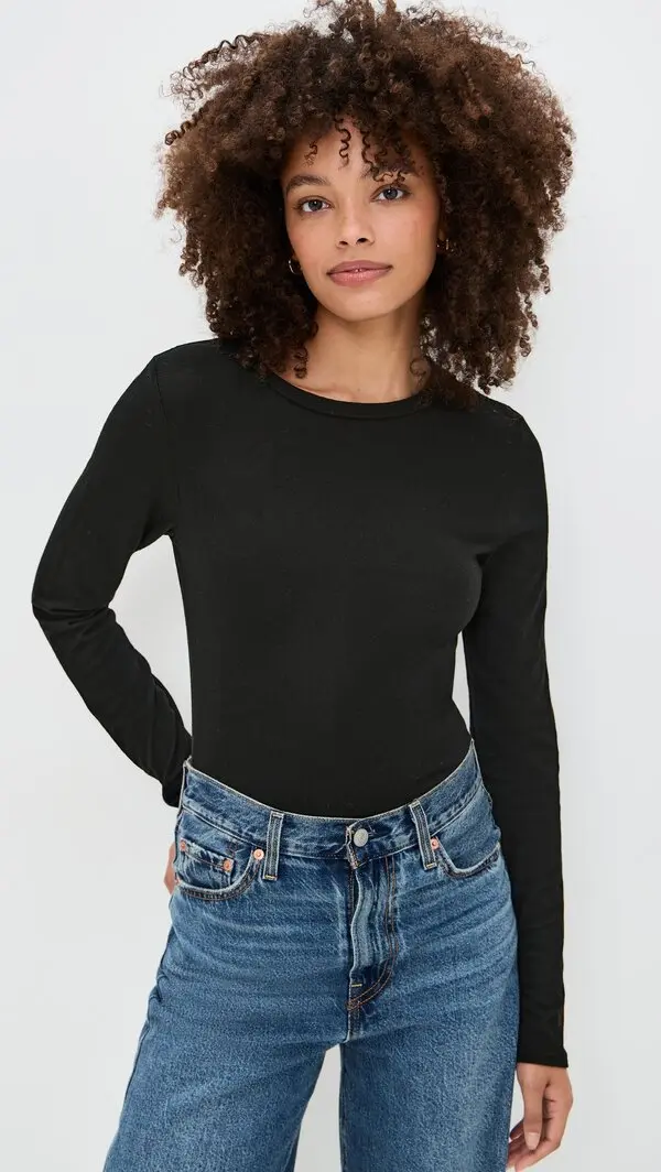 PERFECTWHITETEE Jamie Recycled Cotton Long Sleeve Crew - True Black