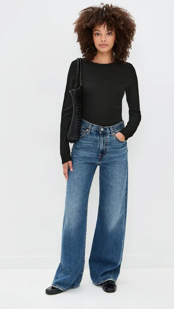 PERFECTWHITETEE Jamie Recycled Cotton Long Sleeve Crew - True Black