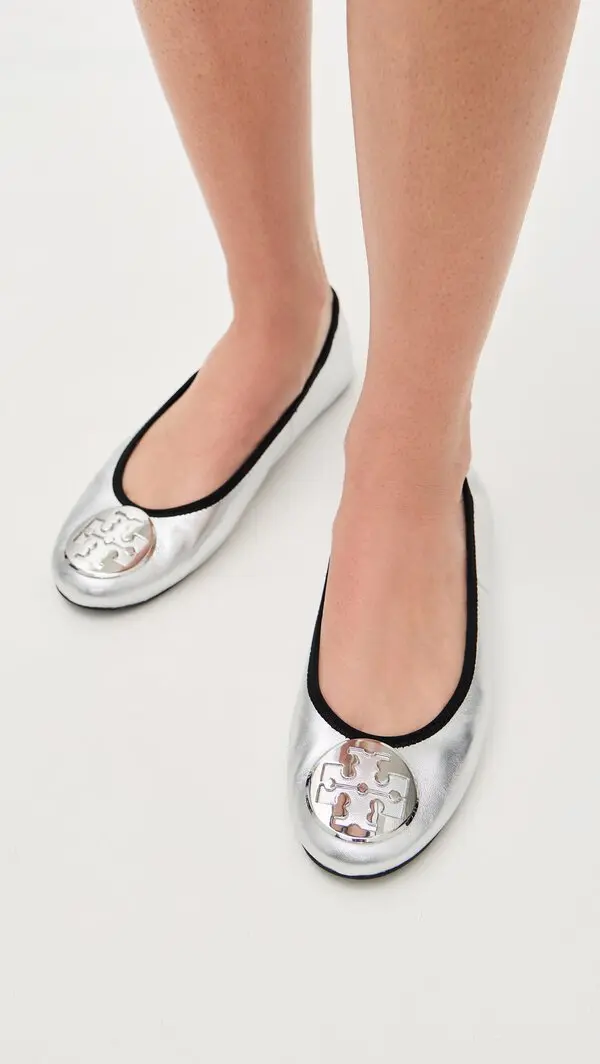 Tory Burch Reva Travel Ballet Flats - Silver