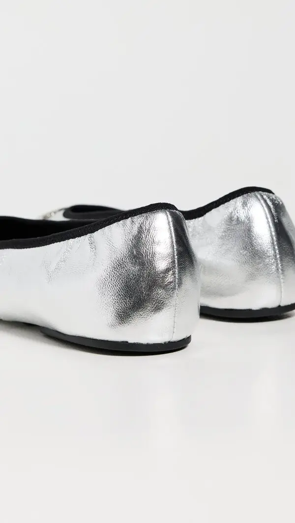 Tory Burch Reva Travel Ballet Flats - Silver
