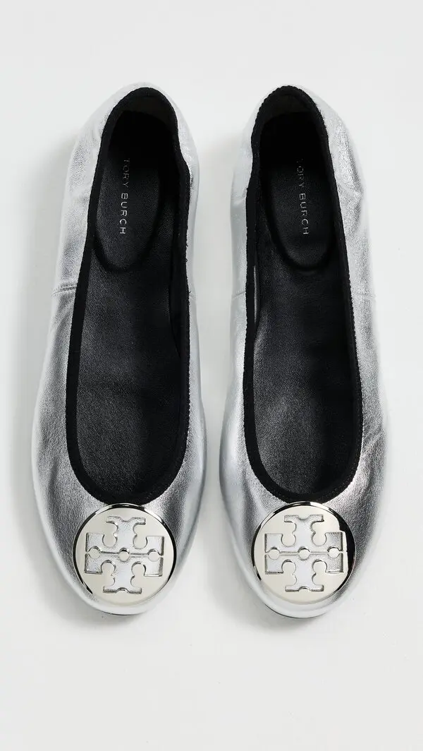 Tory Burch Reva Travel Ballet Flats - Silver