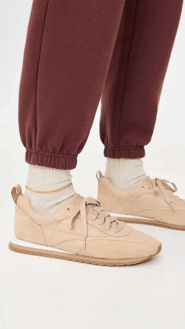 FAVORITE DAUGHTER Sophia Leather And Suede Trim Sneakers - Shortbread