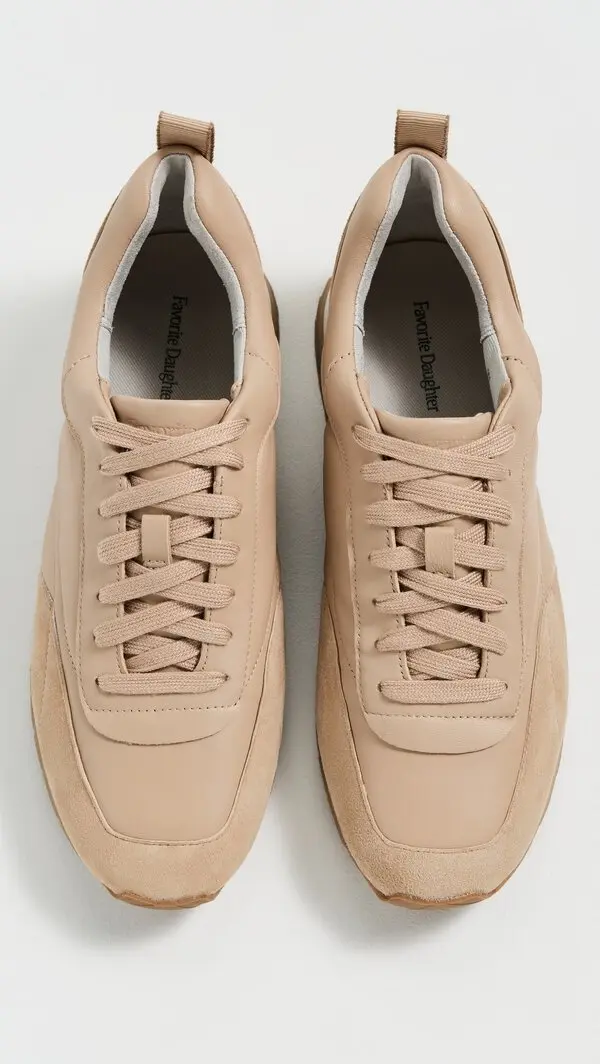 FAVORITE DAUGHTER Sophia Leather And Suede Trim Sneakers - Shortbread