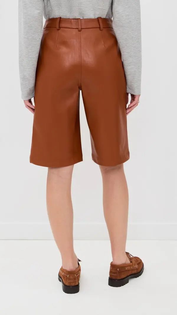 LE BOP Faux Leather Pleated Shorts - Cognac