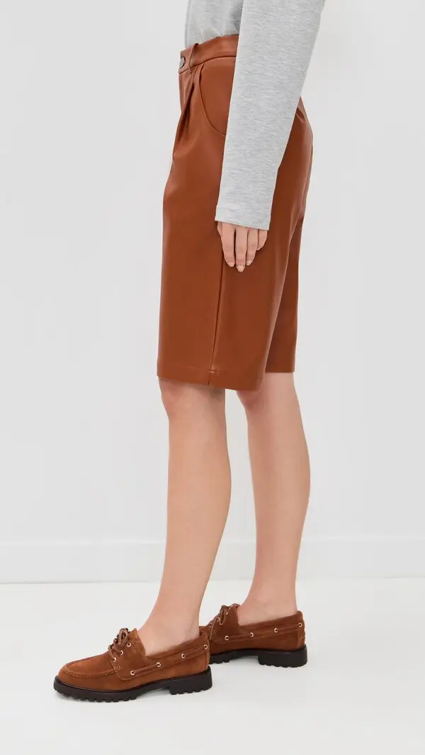 LE BOP Faux Leather Pleated Shorts - Cognac