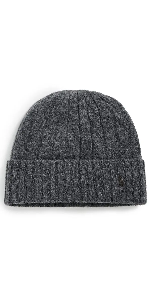 Ralph Lauren Cashmere Cable Knit Beanie - Barclay Grey Heather