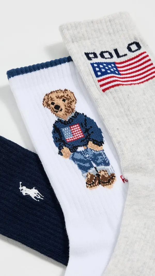 Polo Ralph Lauren Flag Bear Crew Socks 3-pack
