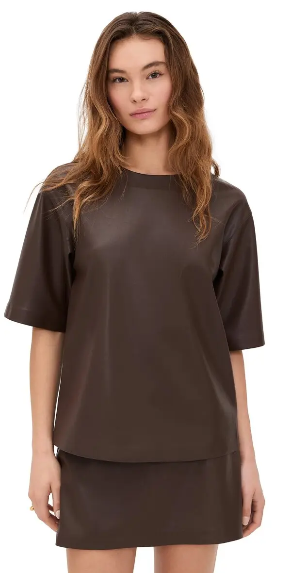 LE BOP Caroline Faux Leather Tee - Coffee