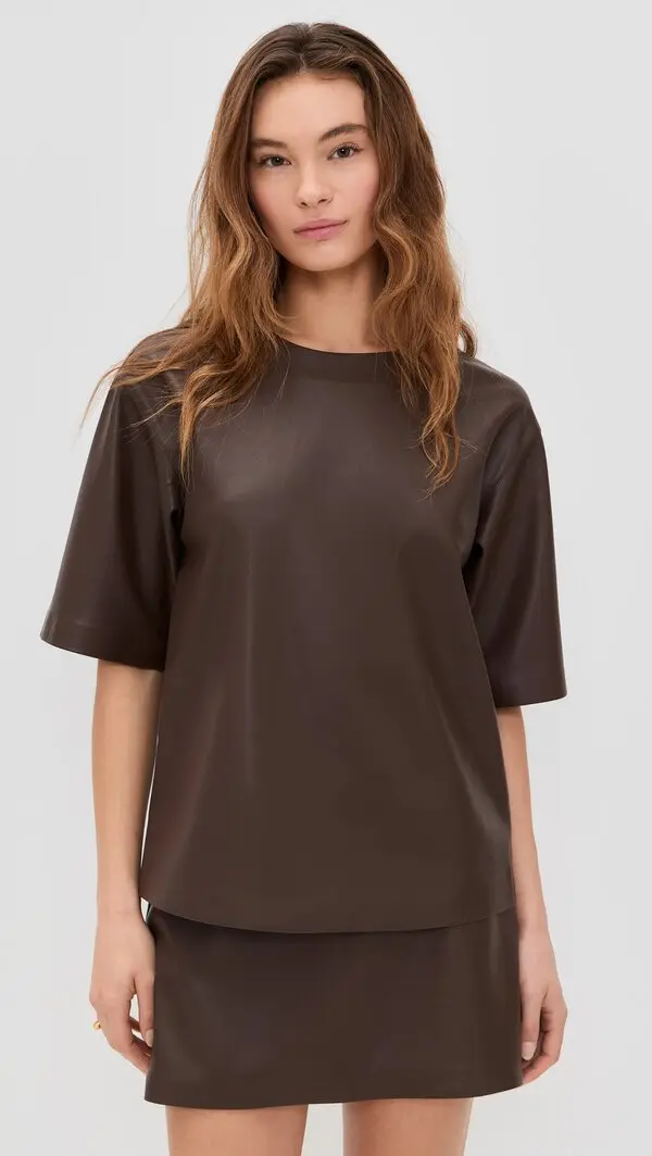 LE BOP Caroline Faux Leather Tee - Coffee