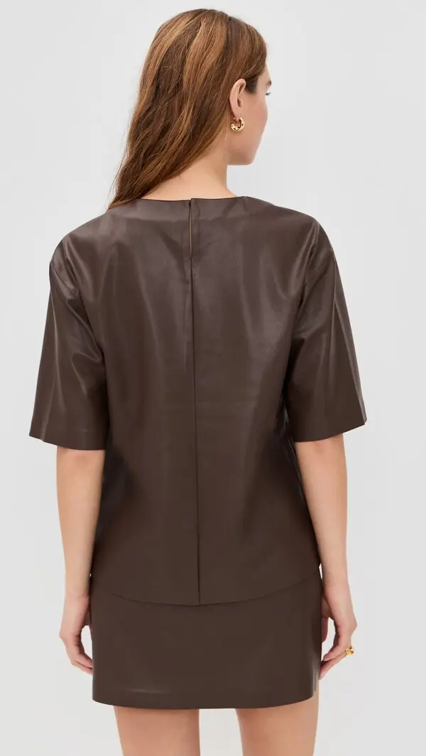 LE BOP Caroline Faux Leather Tee - Coffee