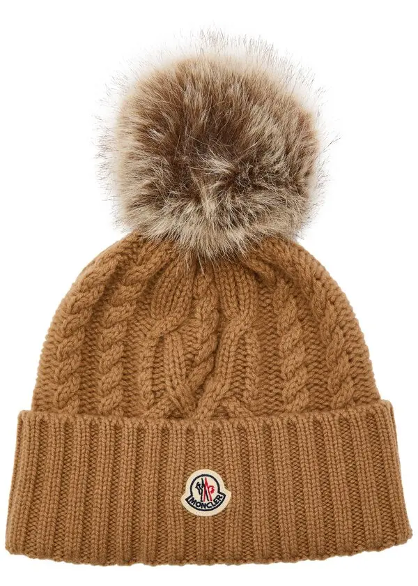 Moncler Wool And Cashmere-blend Bobble Hat - Khaki