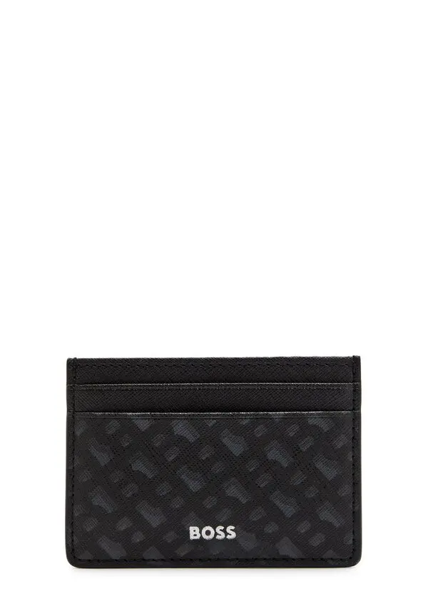 BOSS Monogram Saffiano Leather Card Holder - Black