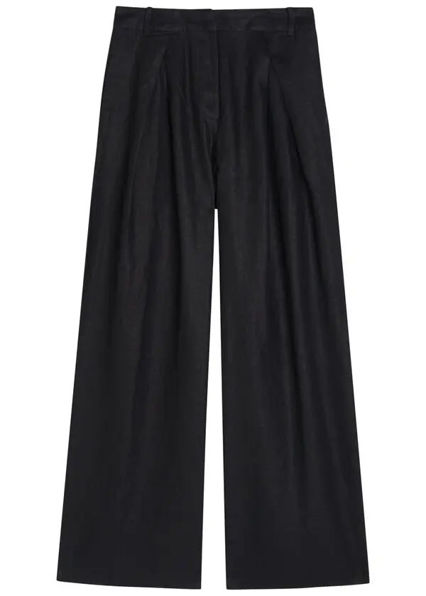 Faithfull The Brand Sofia Pleated Wide-leg Linen Trousers - Black