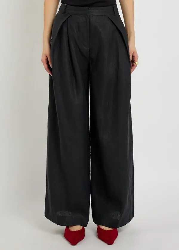 Faithfull The Brand Sofia Pleated Wide-leg Linen Trousers - Black