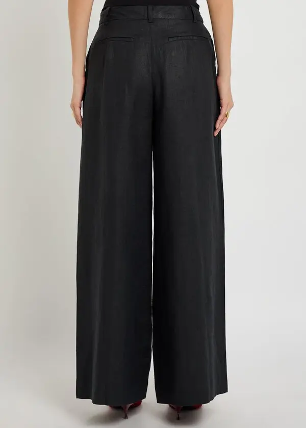 Faithfull The Brand Sofia Pleated Wide-leg Linen Trousers - Black