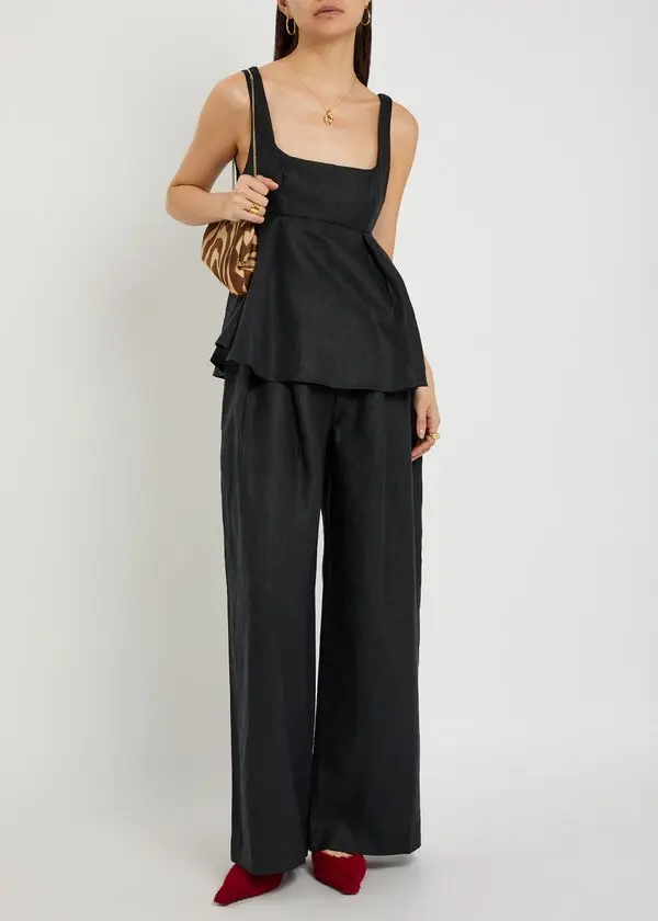 Faithfull The Brand Sofia Pleated Wide-leg Linen Trousers - Black