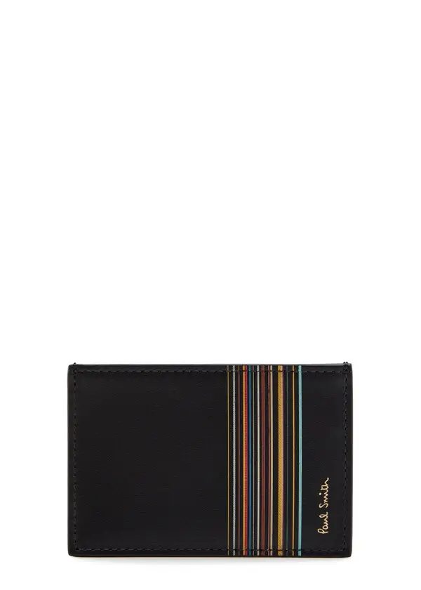 Paul Smith Signature Striped Logo Leather Card Holder - Black