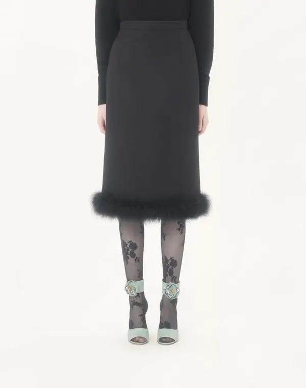 Valentino Garavani Crepe Couture Midi Skirt With Feather Hem - Black